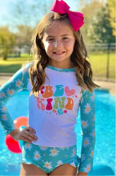 Daisy Be Kind Long Sleeve Rash Guard Two Piece Swimsuit – Ruffle Girl