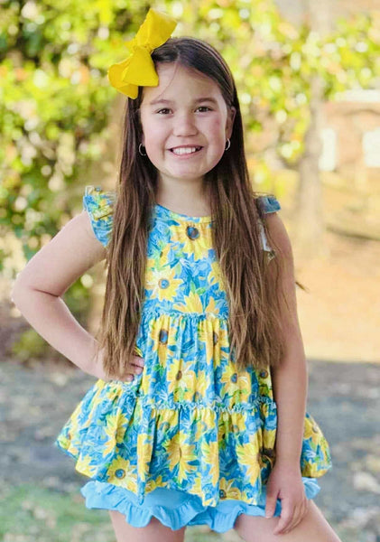 Sunflower Tier Top with Ruffle Shorties Set – Ruffle Girl