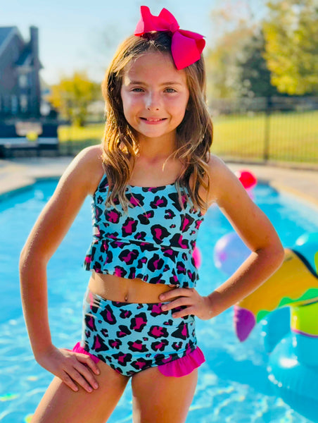 Blue Razz Leopard Ruffle Tankini Swimsuit – Ruffle Girl